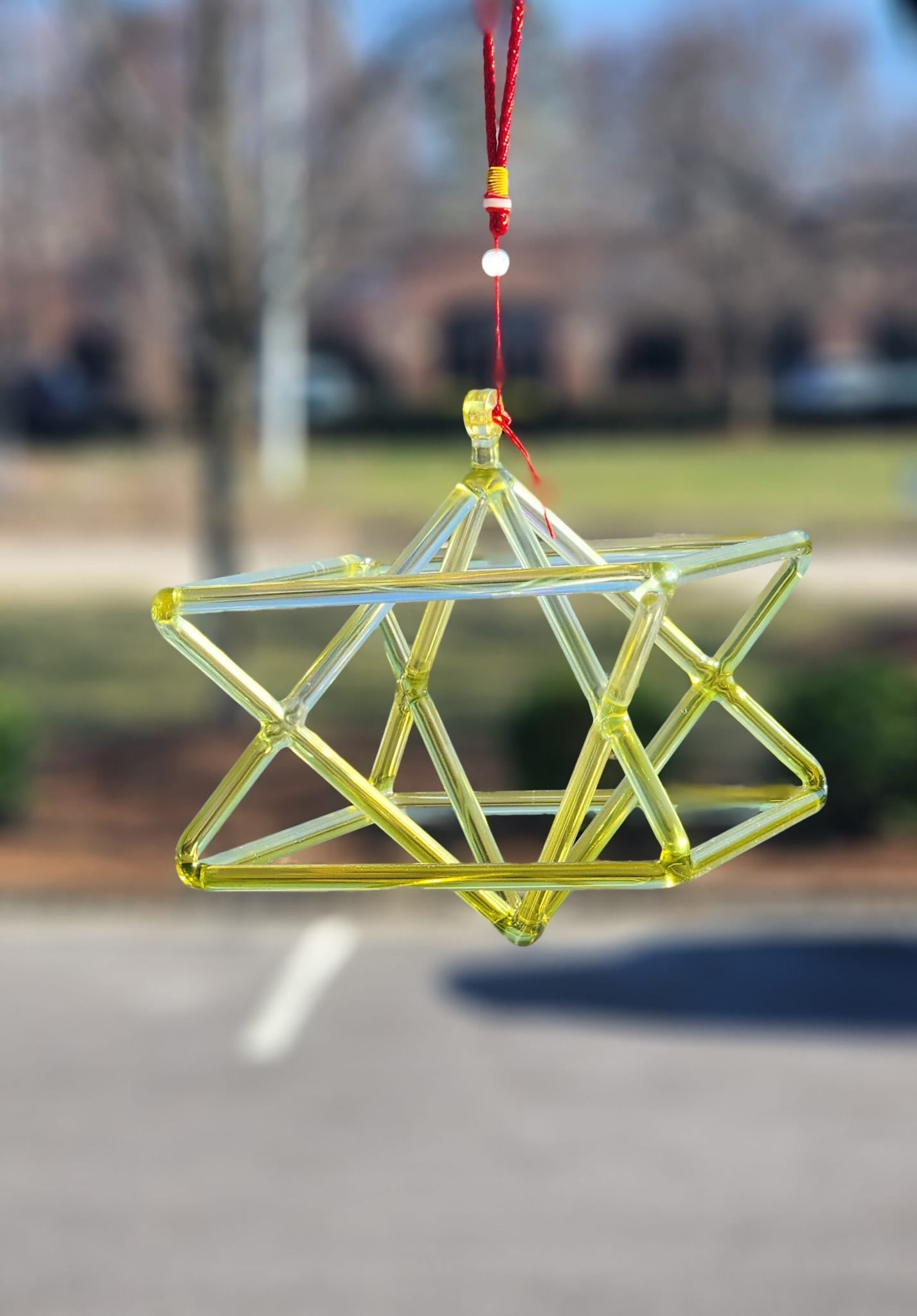 10 Inch Gold Color Chakra Crystal Singing Merkaba Pyramid with Hanging Rope and a Striker ...