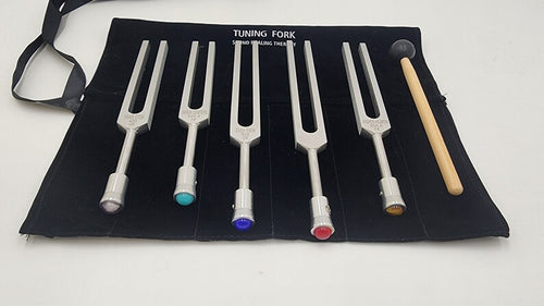 Unweighted Sharp Tuning Fork Set of 5 with Gem Feet - Sound Healing, V